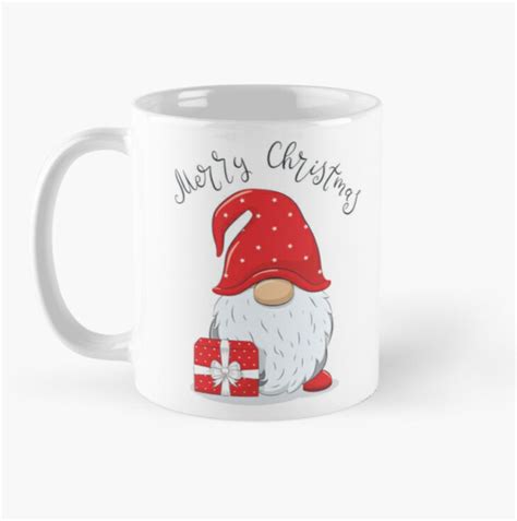 Чашка Керамічна Кружка з принтом Merry Christmas гном з подарунком Різдво Новий Рік Біла 330 мл