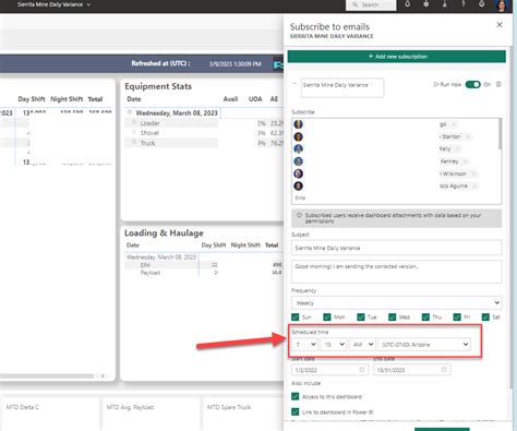 dashboard subscription sending later than schedule microsoft