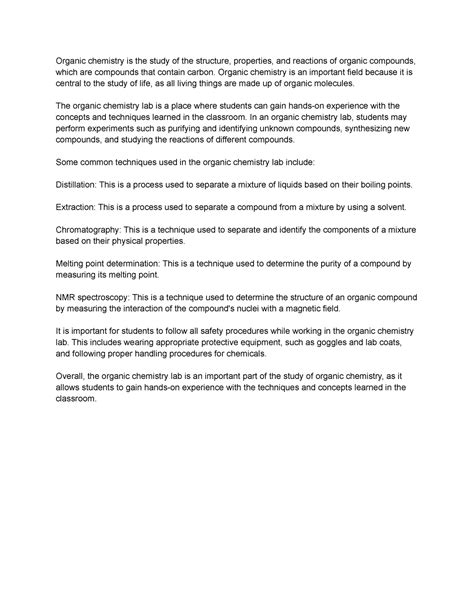 Organic Chemistry Lab I Organic Chemistry Is The Study Of The