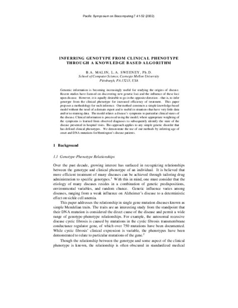 Pdf Inferring Genotype From Clinical Phenotype Through A Knowledge