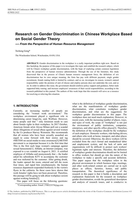 Pdf Research On Gender Discrimination In Chinese Workplace Based On