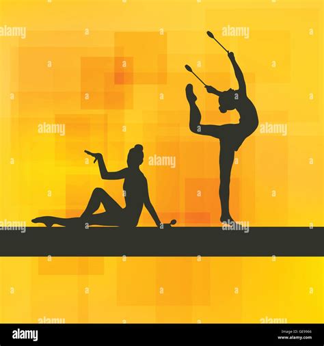 Rhythmic Gymnastics Woman With Clubs Vector Background Concept Stock