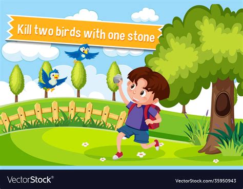Idiom Poster With Kill Two Birds One Stone Vector Image