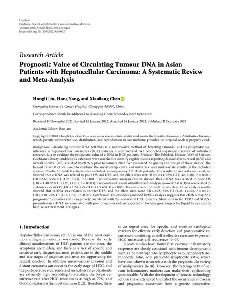 Pdf Prognostic Value Of Circulating Tumour Dna In Asian Patients With Hepatocellular Carcinoma