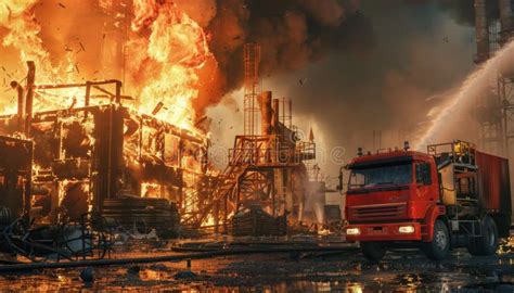 Firefighters Battling A Large Blaze At An Industrial Site During The