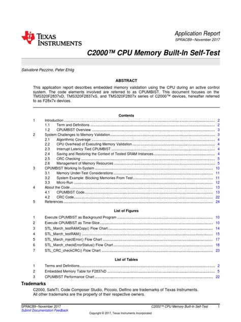 C2000™ Cpu Memory Built In Self Test Application Report Pdf