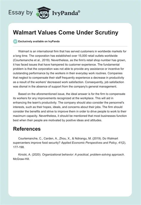 Walmart Values Come Under Scrutiny 203 Words Case Study Example