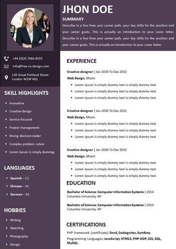 Free Detailed CV Template Ready For Download