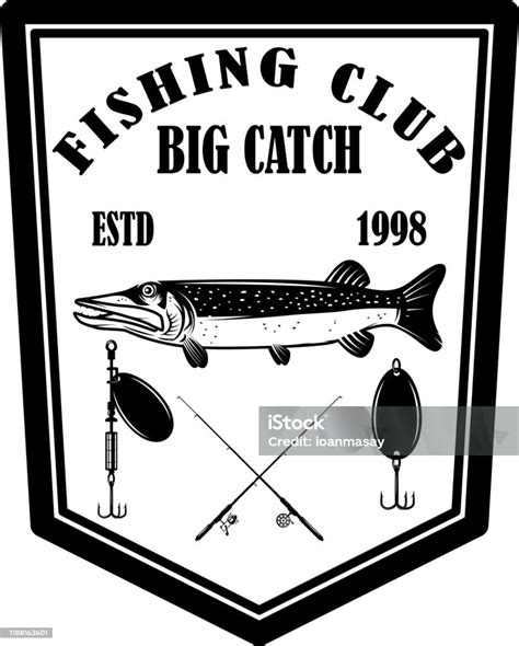 낚시 클럽 파이크 물고기와 엠블럼 템플릿 레이블 기호 포스터에 대한 설계 요소입니다 벡터 일러스트레이션 강에 대한 스톡 벡터