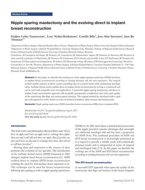 Pdf Nipple Sparing Mastectomy And The Evolving Direct To Implant Breast Reconstruction