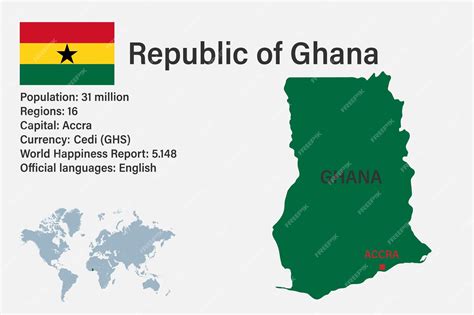 Mapa De Gana Altamente Detalhado Com Capital De Bandeira E Pequeno Mapa