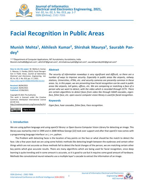 Pdf Facial Recognition In Public Areas