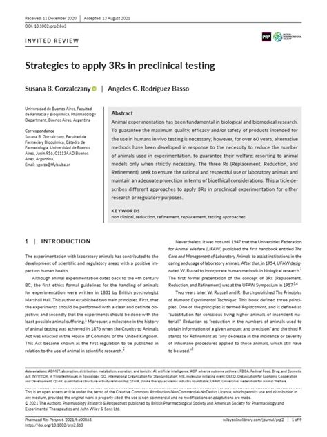 Seminario 1 Art 2 Strategies To Apply 3rs In Preclinical Testing Pdf Quantitative