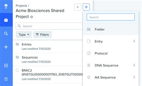 create folders to organize data within projects benchling