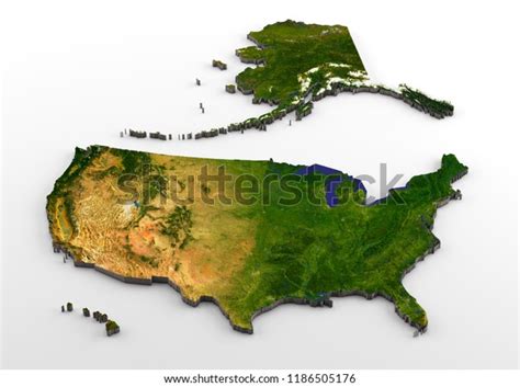 Ilustrasi Stok 3d Rendering Extruded Highresolution Physical Map