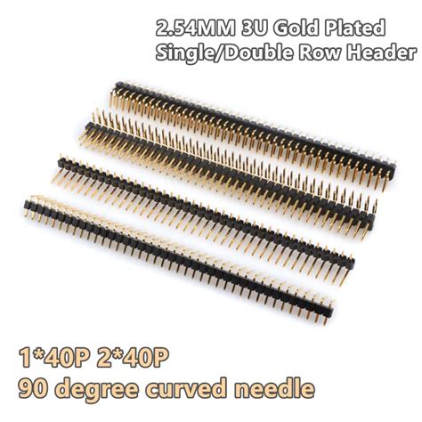 5PCS LOT 2 54mm 3U Gold Plated Connector Pin Header Male Single Double