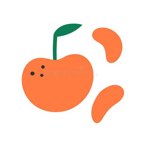 Tangerine Fruit With Slices Illustration Isolated On White Background