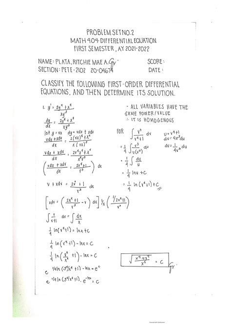 SOLUTION Differential Equation Problem Set Engineering Studypool