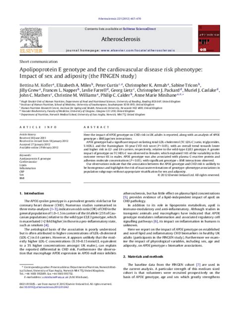 Pdf Apolipoprotein E Genotype And The Cardiovascular Disease Risk