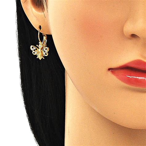 Oro Laminado Leverback Earring Gold Filled Style Bee Design With Bla