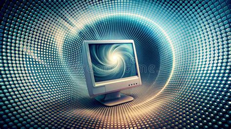 Data Vortex A Halftone Computer Swirling In A Digital Whirlpool Ai Generated Stock Illustration
