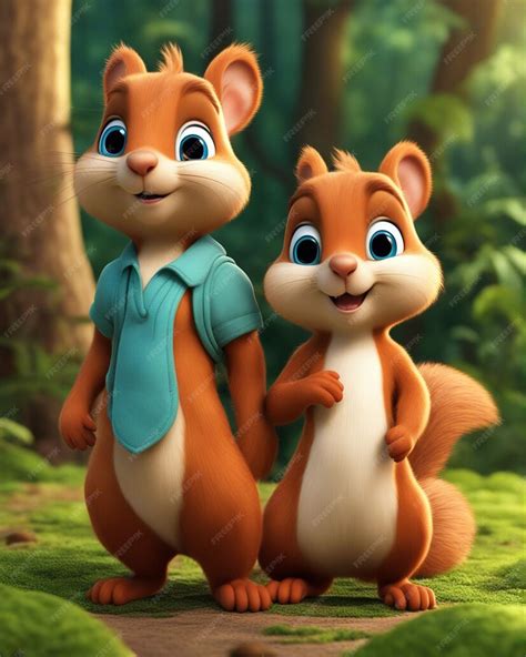 Premium Photo Cute 3d Squirrel Cartoon With Blur Forest Background