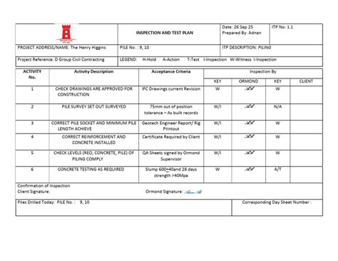 Piling Inspection And Test Plan Pdf