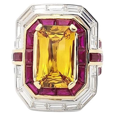 Yellow Sapphire Ruby And Diamond Ring Set In 18k Gold Settings For Sale At 1stdibs