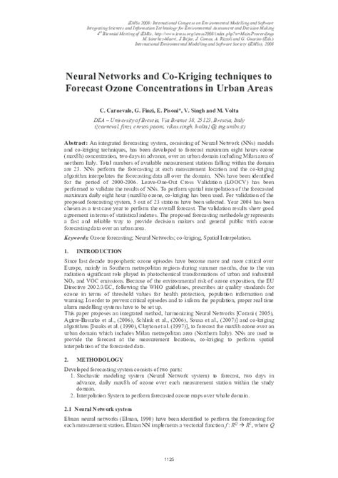 Pdf Neural Networks And Co Kriging Techniques To Forecast Ozone Concentrations In Urban Areas