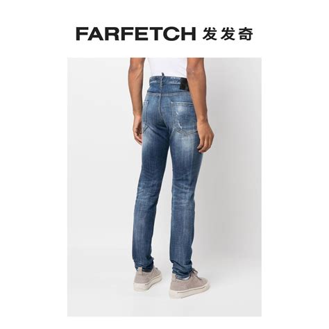 Dsquared2男士d2次方 Logo水洗效果仿旧紧身牛仔裤farfetch发发奇虎窝淘