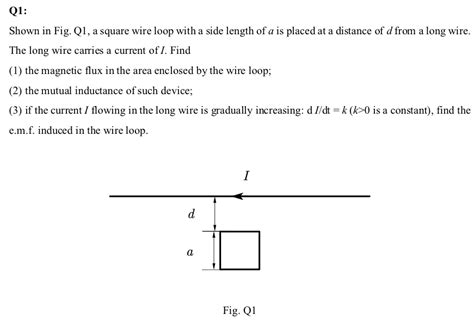 Q Shown In Fig Q A Square Wire Loop With A Side Chegg Com