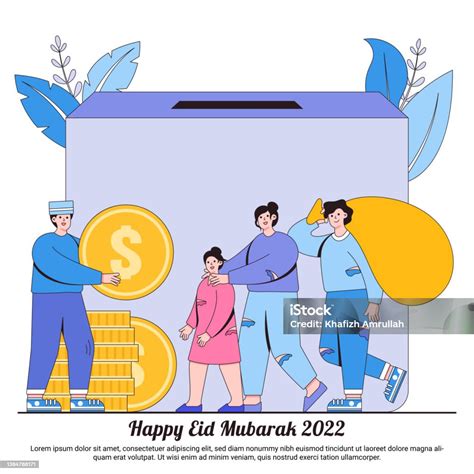 무슬림 캐릭터 동전 가난한 사람들과 행복한 라마단 무바라크 자선 기부 Eid Ul Fitr에 대한 스톡 벡터 아트 및 기타