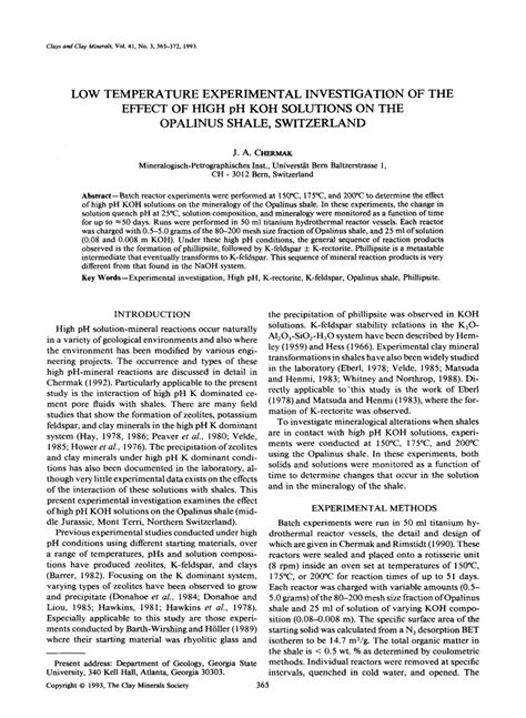 Pdf Low Temperature Experimental Investigation Of The Effect Of High Ph Koh Solutions On The