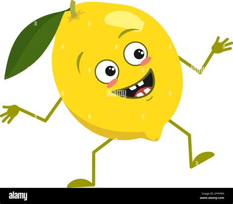 Cute Lemon Character With Joy Emotions Smiling Face Happy Eyes Arms