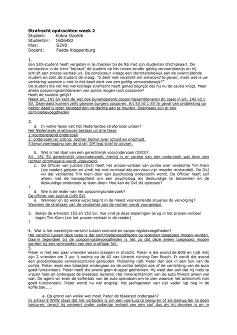 Verplichte Opgaven Vragen En Antwoorden Week 2 Strafrecht