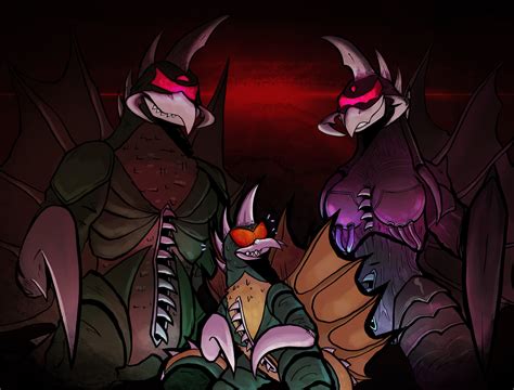Gigan Gigans Mother And Gigans Father Godzilla And 3 More Drawn