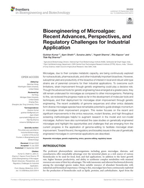 Pdf Bioengineering Of Microalgae Recent Advances Perspectives And