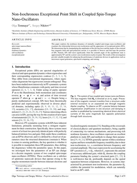 Pdf Non Isochronous Exceptional Point Shift In Coupled Spin Torque