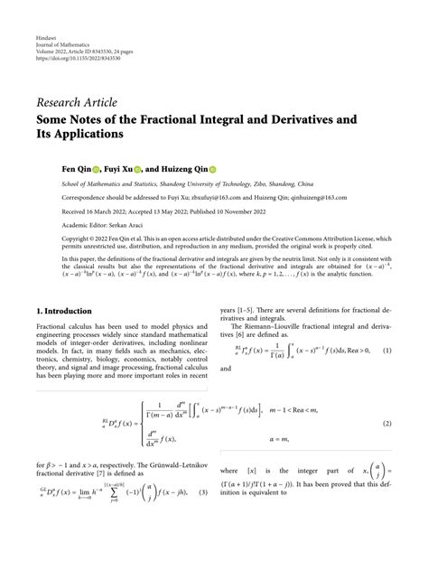 Pdf Some Notes Of The Fractional Integral And Derivatives And Its Applications