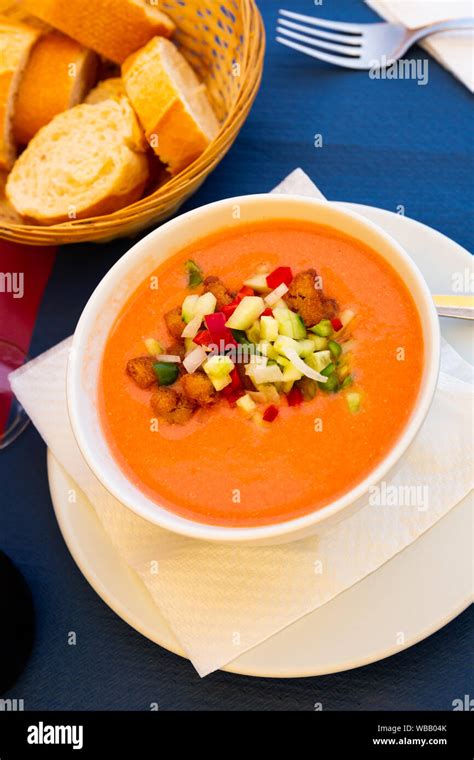 Traditional Spanish Refreshing Pureed Soup Gazpacho From Tomatoes