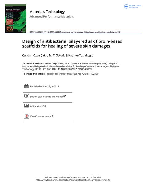 Pdf Design Of Antibacterial Bilayered Silk Fibroin Based Scaffolds For Healing Of Severe Skin
