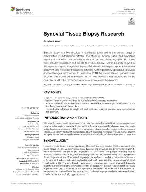 Pdf Synovial Tissue Biopsy Research