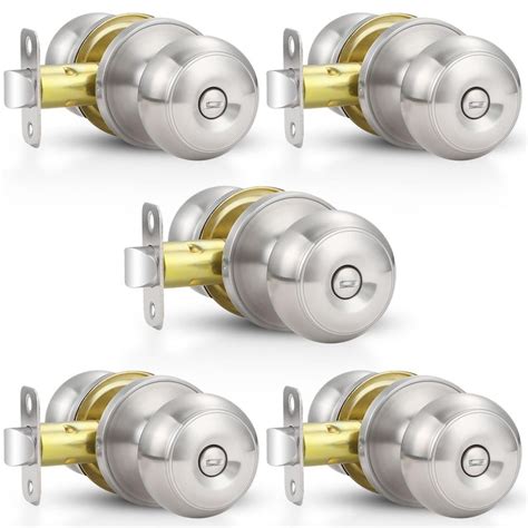 Estmoon 5 Pack Door Knobs Brushed Nickel Interior Keyless Door Lock