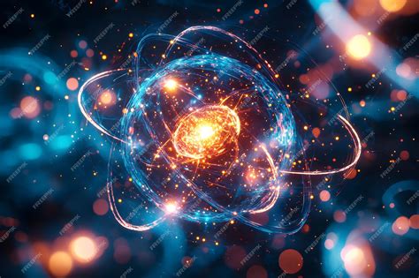 Colorful Atomic Structure With Glowing Particles In A Scientific