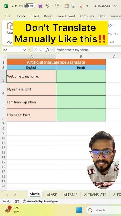 Dont Translate Manually In Excel‼️instead Use Ai Function Exceltips