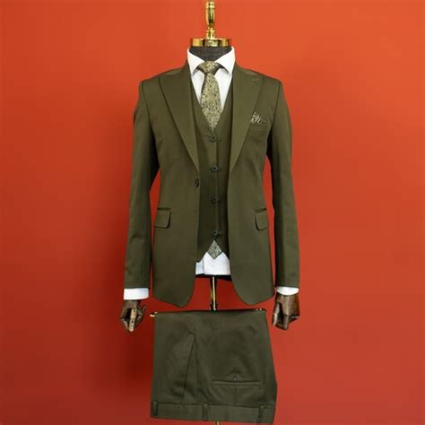 خرید و قیمت کت و شلوار و جلیقه دبل فیس مردانه سبز زیتونی سرژه ترک با