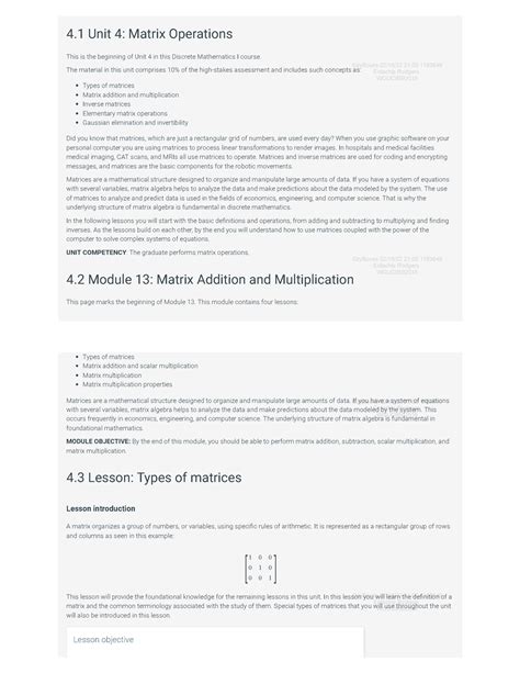 C959 Discrete Math Unit 4 4 Unit 4 Matrix Operations This Is The