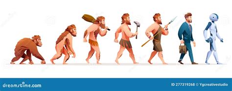 Human Evolution From Monkey To Cyborg Or Robot Stock Vector