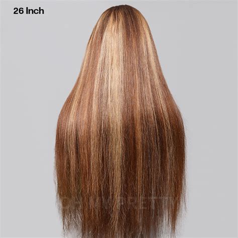 Glueless Highlight Brown Straight Lace Closure Wig With Pre Plucked