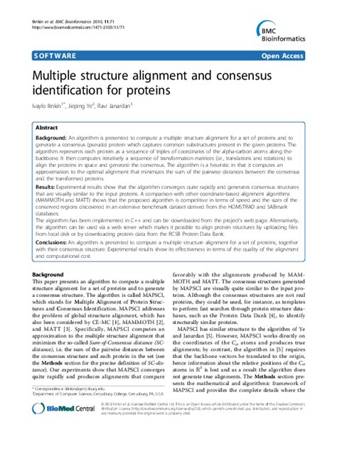 Pdf Multiple Structure Alignment And Consensus Identification For
